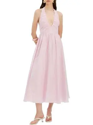 Bardot Dorota Halter Fit & Flare Midi Dress - Bliss Pink