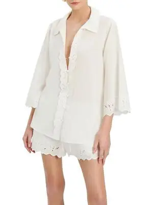 Bardot Aleria Eyelet Cotton Button-up Shirt - Orchid White