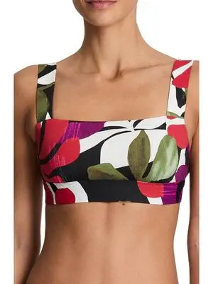 Ralph Lauren Printed Longline Bikini Top With Wide Straps - Multi White