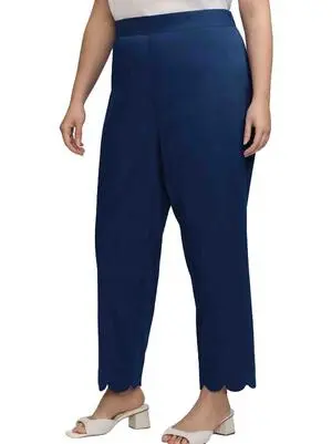 Foxcroft Elaine Scallop Hem Crop Pants - Navy Blue