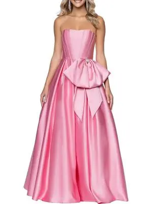 BLONDIE NITES Strapless Satin Ballgown With Bow - Pink