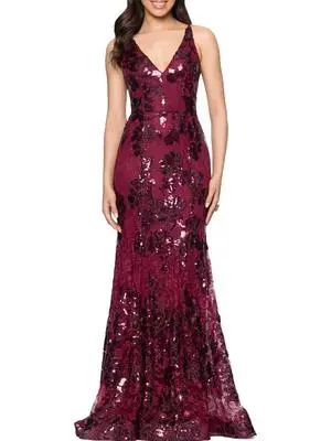 BLONDIE NITES Sequin Lace Gown - Wine