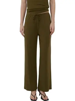 Mango Straight-leg Knit Pants - Khaki