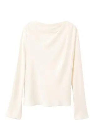 Mango Long Sleeve Drape Bateau Neck Top - Ecru