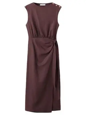 Mango Linen Blend Midi Dress - Chocolate
