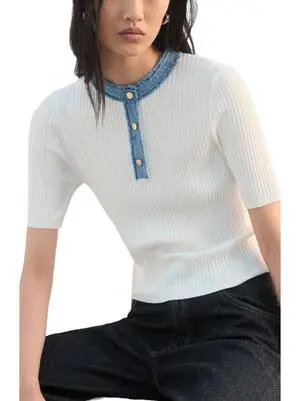 Mango Contrast Collar Short Sleeve Sweater - Off White