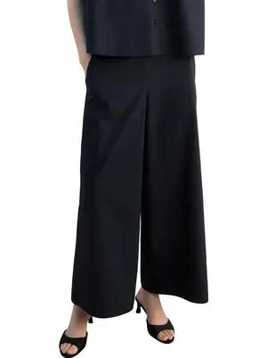 Mango Wide Leg Cotton Pants - Navy