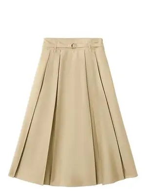 Mango Belted Pleated A-line Skirt - Medium Brown