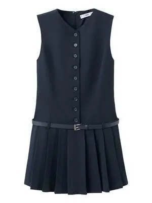 Mango Sleeveless Pleated Minidress - Navy
