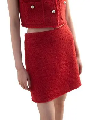 Mango Tweed Mini Skirt - Red