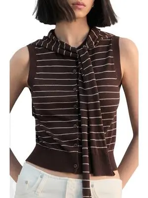 Mango Striped Tie-neck Sweater Vest - Chocolate