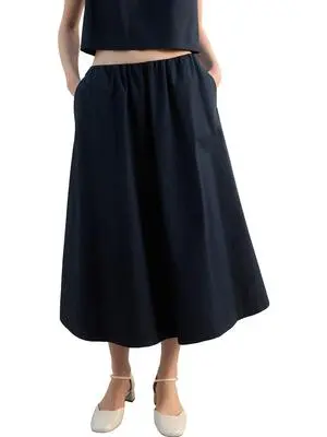 Mango Cotton Midi Skirt - Navy