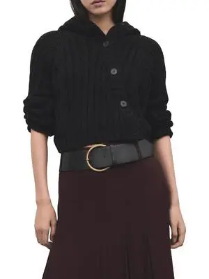 Mango Asymmetric Knit Hoodie - Black