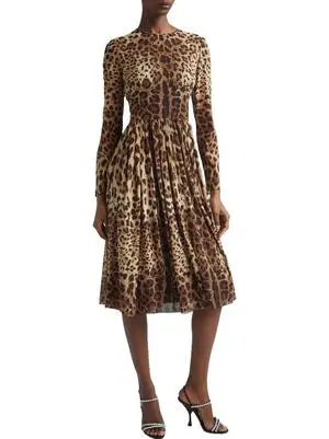DOLCE & GABBANA Leopard Print Stretch Silk Midi Dress