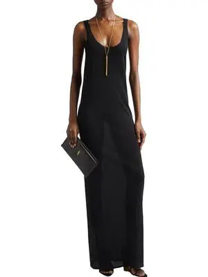 Saint Laurent Metallic Maxi Tank Dress - Noir/noir Brilliant