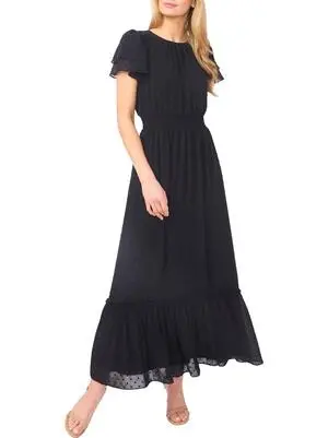 CECE DUPRAZ Flutter Sleeve Swiss Dot Chiffon Maxi Dress