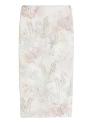 MAX MARA Printed Organza And Gabardine Pencil Midi Skirt