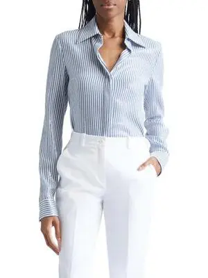Michael Kors Hansen Sequin Embellished Striped Shirt - Steel/optic White