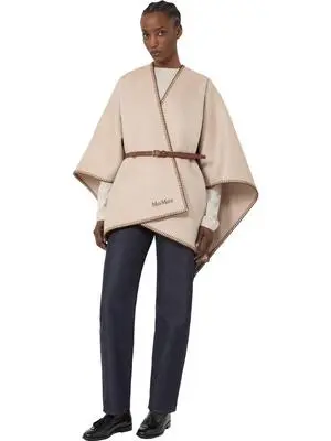 Max Mara Wool And Cashmere Cape With Leather Belt - Sand