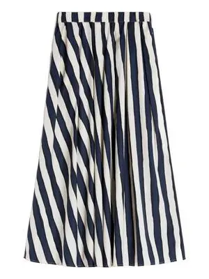Max Mara Printed Poplin Pleated Skirt - Navy