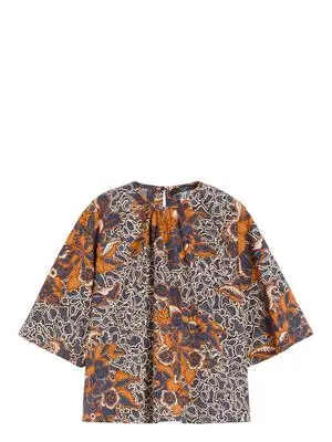 Max Mara Printed Cotton Poplin Blouse - Navy
