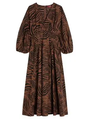 Max Mara Printed Cotton Poplin Midi Dress - Brown