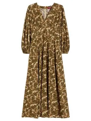 Max Mara Printed Cotton Poplin Long Dress - Natural