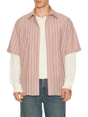 Simkhai Deacon Short Sleeve Oversized Shirt In Pink - Rose Stripe