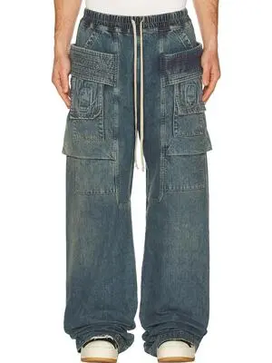 Rick Owens Creatch Wide Leg Cargo Drawstring Pants - Washed Indigo