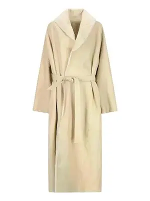 Magda Butrym Belted Leather Coat With Shearling Collar - Neutrals
