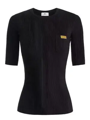 Elisabetta Franchi Micro-braided Ribbed Knit Top - Black
