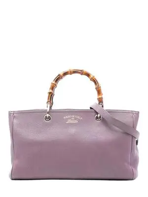 Gucci Medium Calfskin Bamboo Shopper Satchel - Purple
