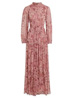 MIKAEL AGHAL Pleated Floral-print Georgette Maxi Dress - Antique Rose