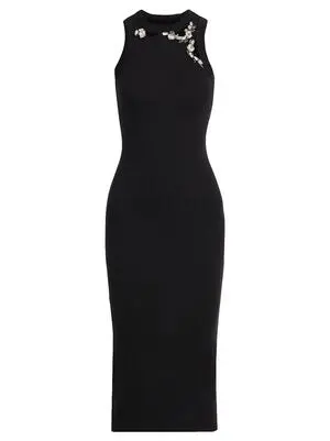 AREA Crystal-embellished Ribbed Midi Dress - Black