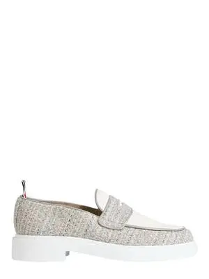 Thom Browne Tweed And Leather Loafers - Light Gray