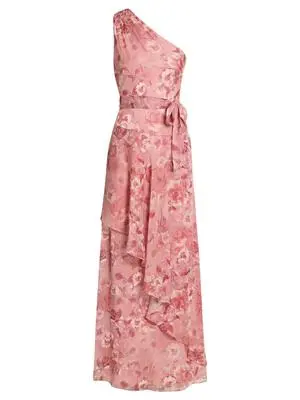 MIKAEL AGHAL One-Shoulder Floral-Print Georgette Maxi Dress