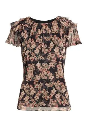 MIKAEL AGHAL Floral-print Georgette Top - Black