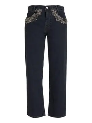 FRAME The Beaded Hang Embellished Straight-leg Jeans - Black