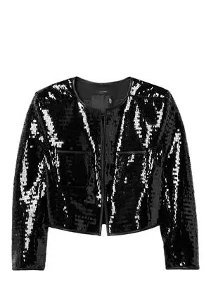 R13 Cropped Leather-trimmed Sequined Twill Jacket - Black