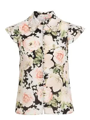 Alice + Olivia Floral Print Silk Crepe De Chine Blouse - Blush