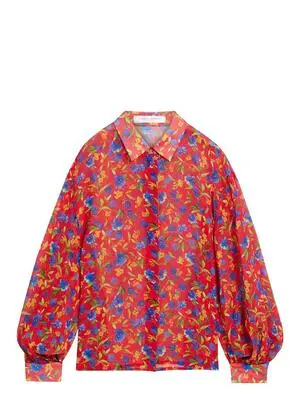 Carolina Herrera Floral-print Chiffon Shirt - Red