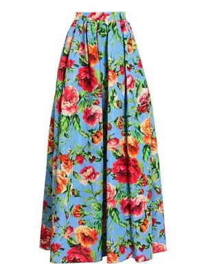 Carolina Herrera Pleated Floral-print Faille Maxi Skirt - Light Blue