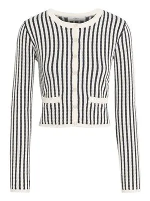 FRAME Striped Cable-knit Cashmere And Silk-blend Cardigan - Midnight Blue