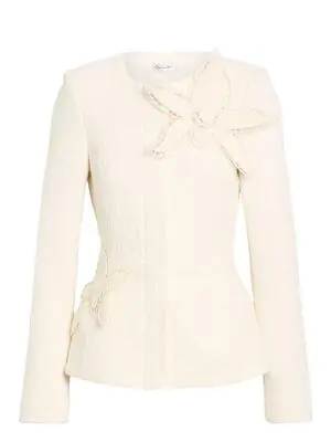 Oscar De La Renta Floral-appliquéd Cotton-blend Tweed Jacket - Ivory
