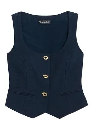 Oscar De La Renta Cotton-blend Bouclé-tweed Vest - Navy