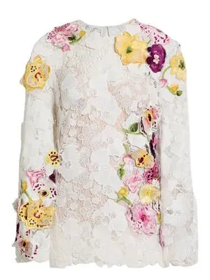 Oscar De La Renta Floral-appliquéd Guipure Lace Top - White