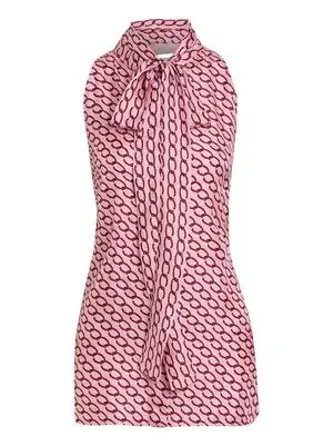 Oscar De La Renta Printed Silk-twill Pussy-bow Top - Pink