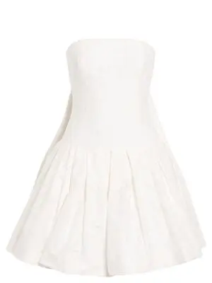 Oscar De La Renta Strapless Pleated Jacquard Mini Dress - White