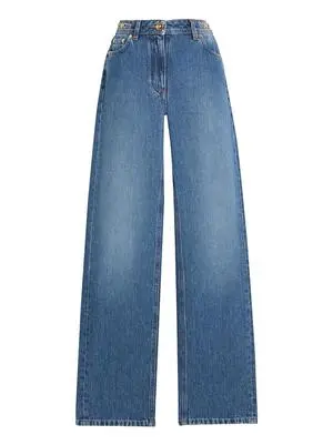 Versace Embellished High-rise Straight-leg Jeans - Mid Denim
