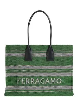 FERRAGAMO Leather-trimmed Jacquard Tote - Green